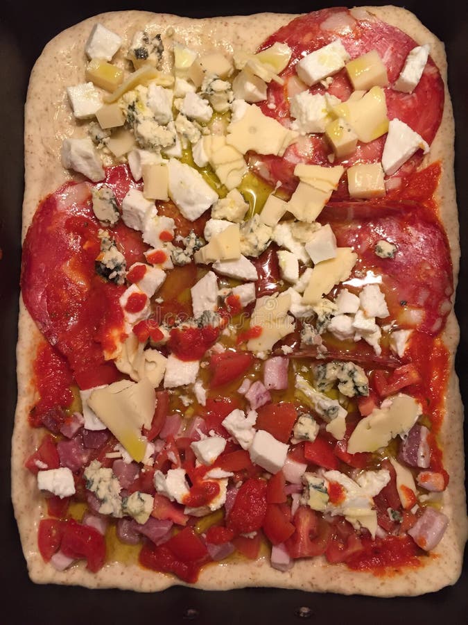 Home Made Pizza Ready for Hoven Stock Photo - Image of blue, homemade ...