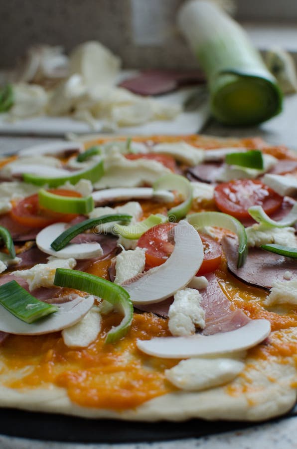 Home made pizza with soda stock image. Image of salami - 39930215