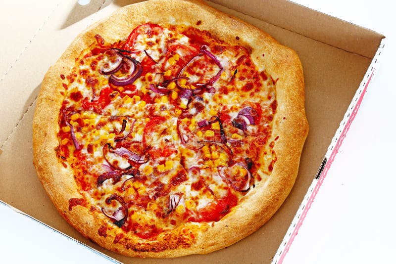 Home Made Pizza. Vegetarian Pizza with Cheese Onion Tomato Stock Image ...