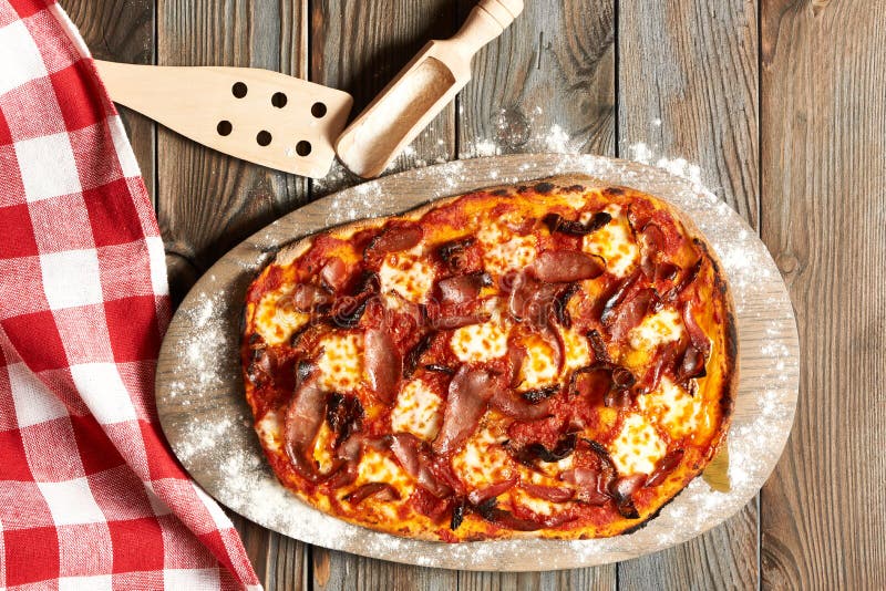 Home Made Pizza on Wooden Table Stock Image - Image of cloth, rustic ...