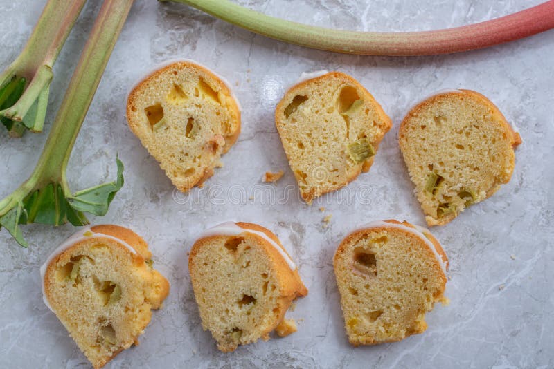 Home Made Rhubarb Sponge Cake with Lemon Frosting Stock Image - Image ...