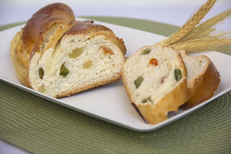 Home Made Sweet Braided Bread. Bread with Crystal Fruit. Stock Image ...