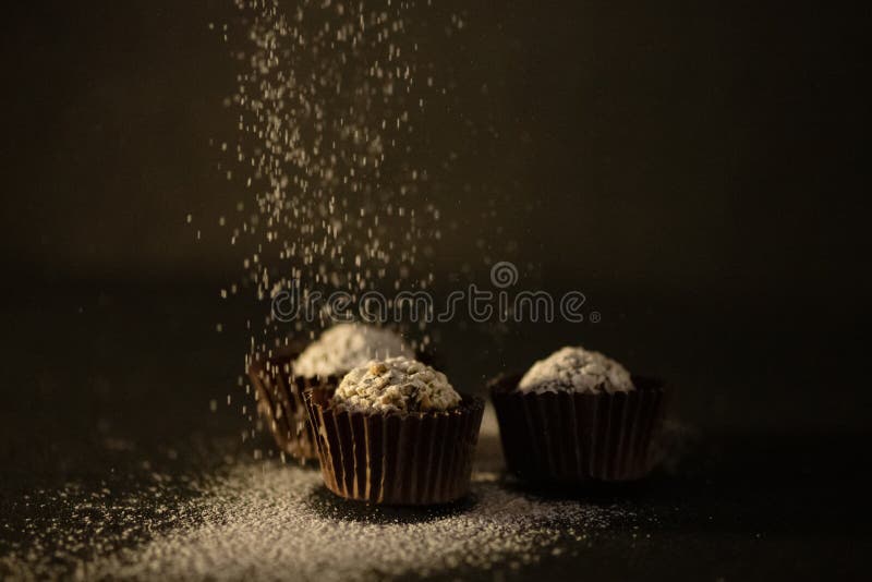 Home Made Sweets Powdered Sugar Black Background Stock Photos - Free ...