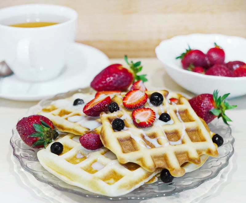 Home-made Waffle Baking. Waffles with Berries Stock Image - Image of ...