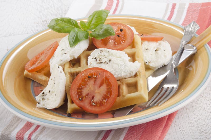 Home Made Waffle with Cheese and Tomato Stock Image - Image of prepared ...