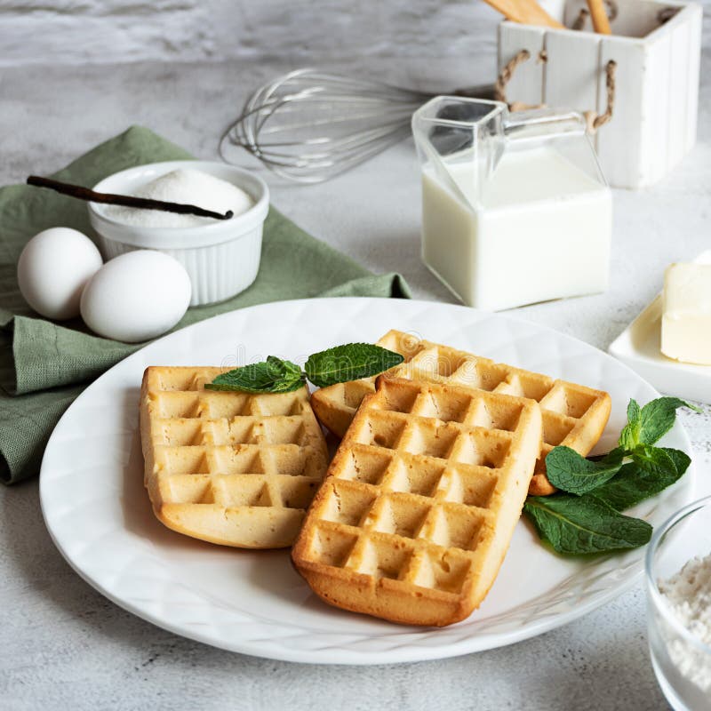 Home-made Waffles with Its Ingredients Stock Photo - Image of pastry ...