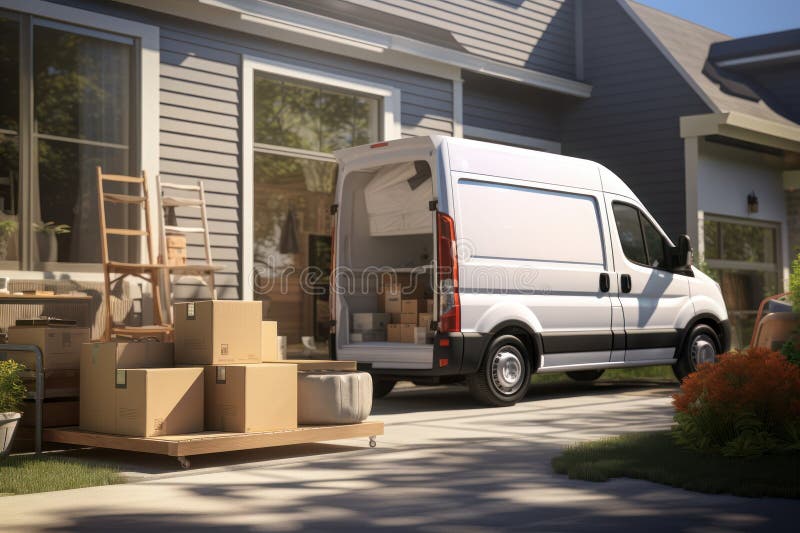 Home Makeover: Delivery Van with Furniture Parked, Awaiting Unloading ...