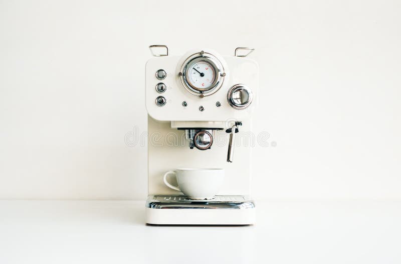 Home Mini Coffee Machine on a White Table Stock Image - Image of ...