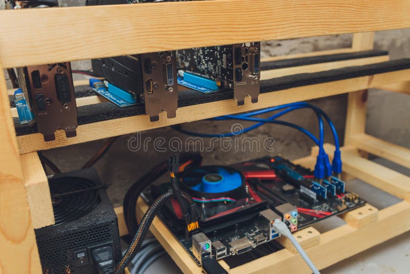 Home Mining Farm for Bitcoin and Cryptocurrency Money. GPUVideo Stock ...