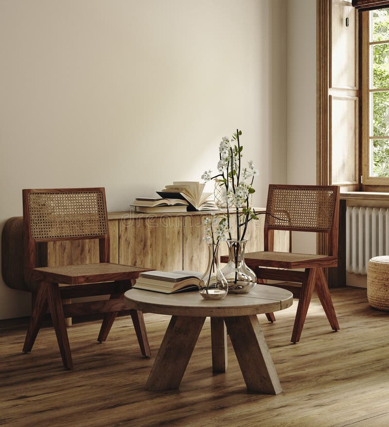 Home Mockup, Beige Room Interior, Wall Mockup Stock Illustration ...