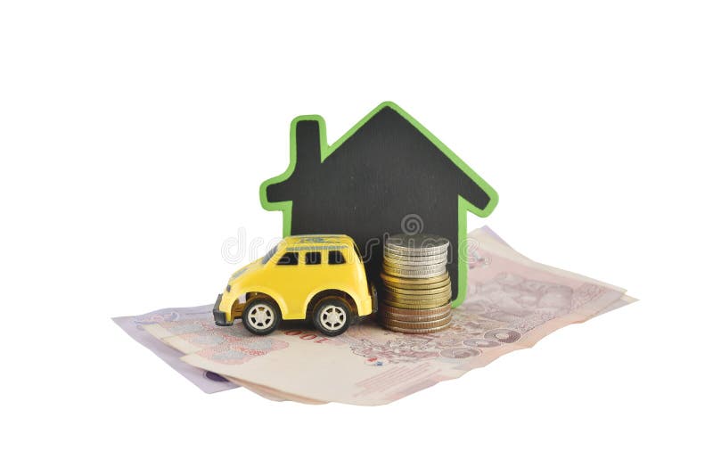 Home, Money and Car Ideas for Saving on White Background Stock Photo ...