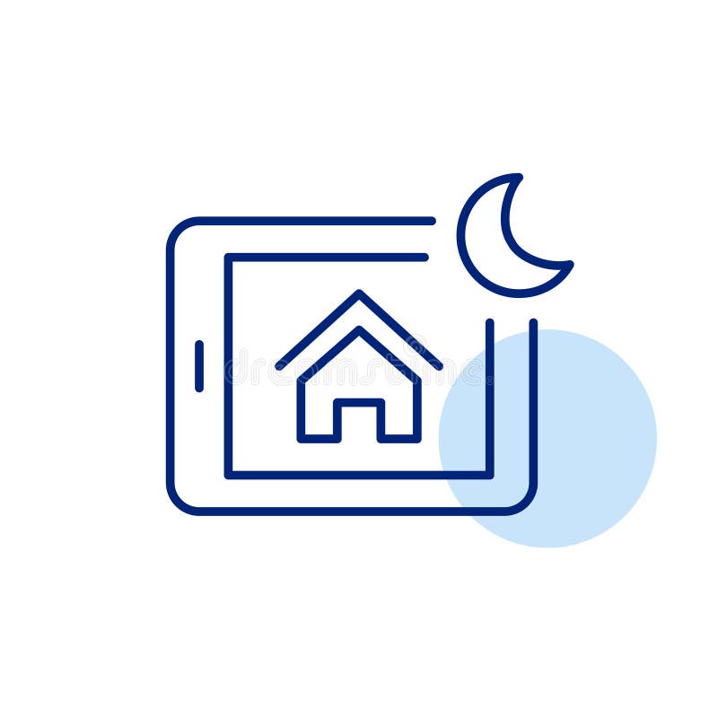 Home and Moon Icons on Electronic Tablet. Smart Home Control App, Night ...