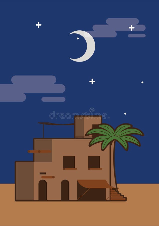 Home with Moon. Vector Illustration Decorative Design Stock Vector ...