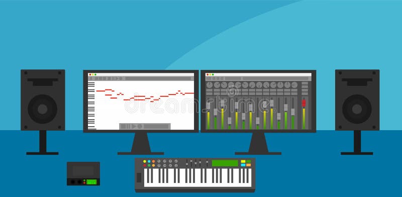 Computer with DAW Session in Home Recording Studio Stock Vector ...