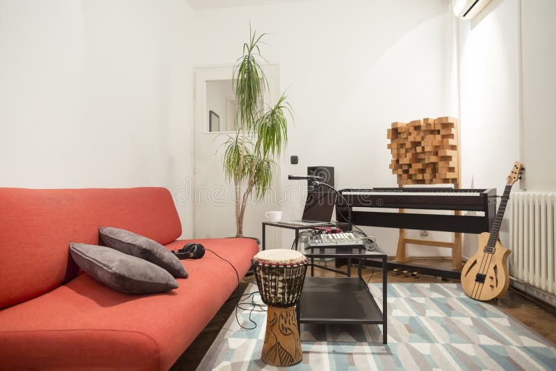 Home Music Studio Equipped with Various Instruments Stock Image - Image ...