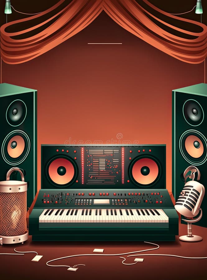 Home Music Studio Set Up with Computer and Speaker on Working Desk ...