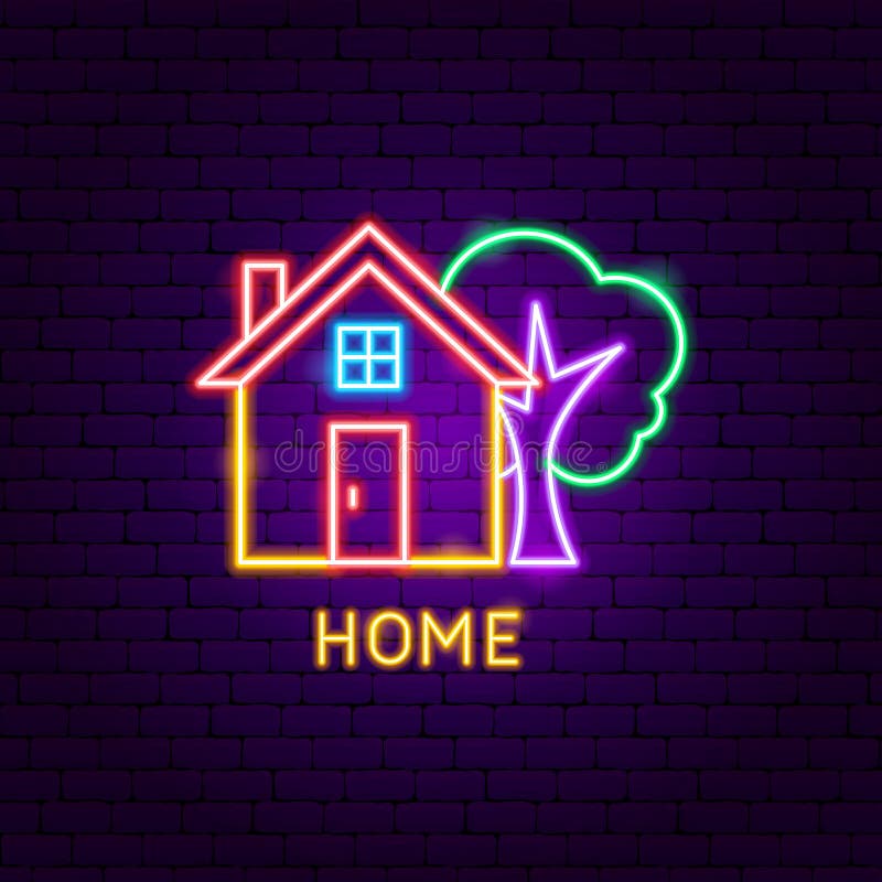 Home Neon Sign on Brick Wall Background. Stock Illustration ...