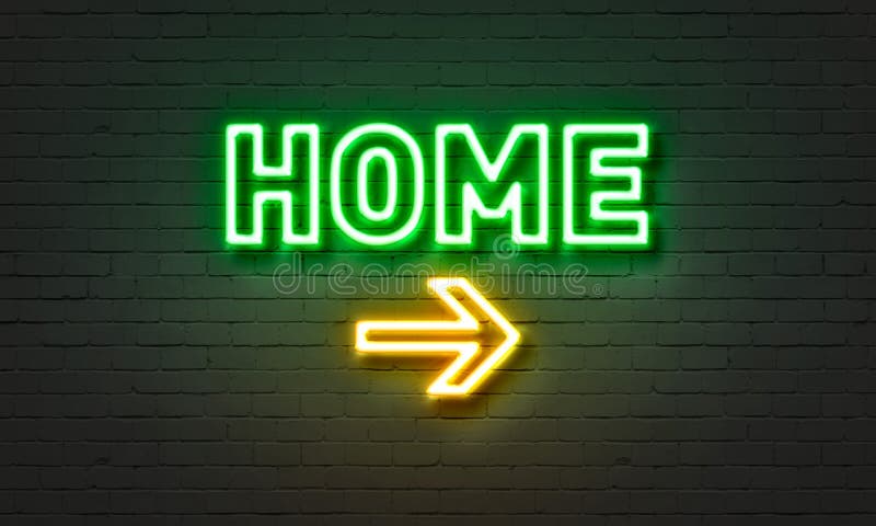 Home Neon Sign on Brick Wall Background. Stock Illustration ...