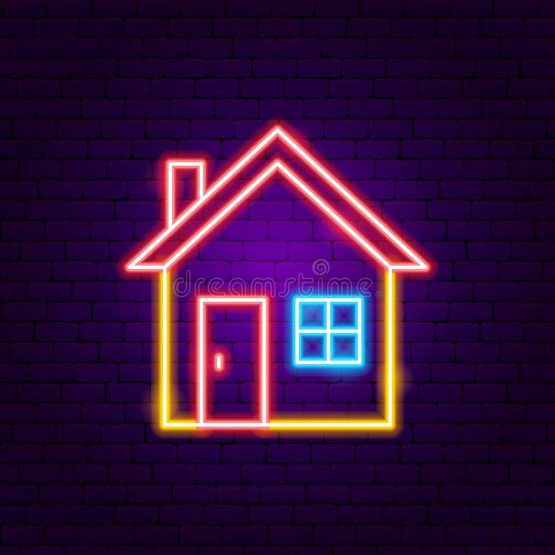 Home Neon Sign on Brick Wall Background. Stock Illustration ...