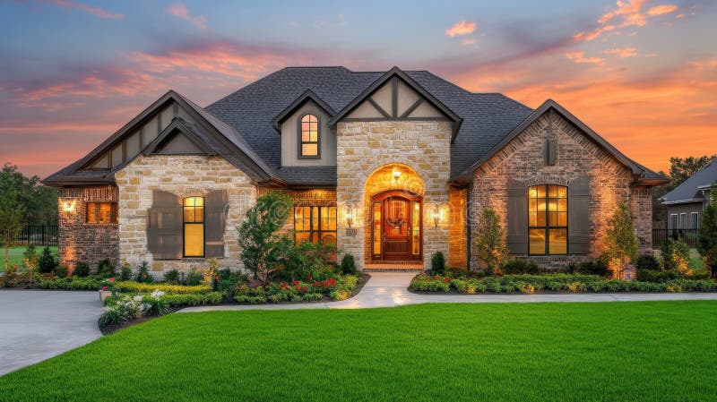 A Home with a Nice Front Yard and a Nice Lawn Stock Illustration ...