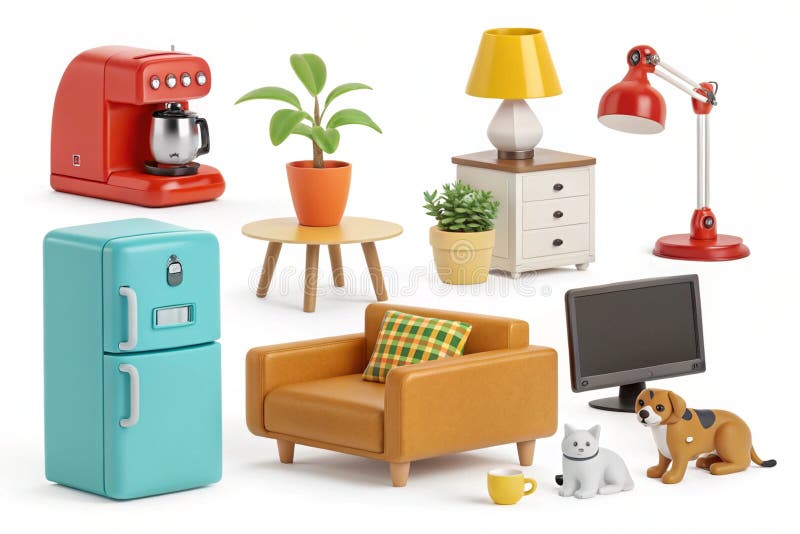 Home Objects and Pets 3D Vector Icons Set Stock Illustration ...