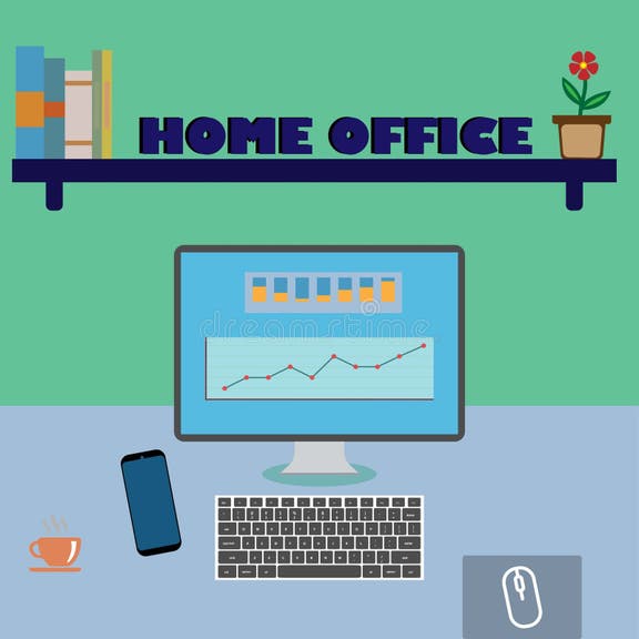 Home Office Work Desk with Computer, Keyboard, Mouse and Stationery ...