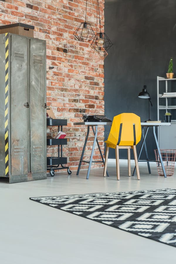Home Office with Brick Wall Stock Photo - Image of carpet, decor: 85626398