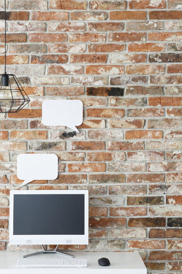 Home Office with Brick Wall Stock Image - Image of business, design ...
