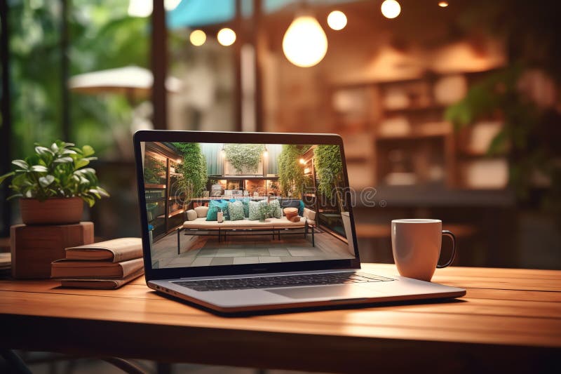 Home Office Close Up on Laptop Front View Work Office Background Stock ...