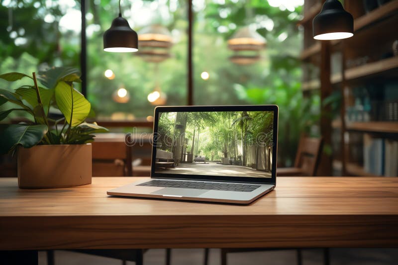 Home Office Close Up on Laptop Front View Work Office Background Stock ...