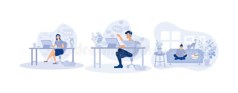 Home Office Concept, Working from Home Sitting on a Sofa, Remote Work ...