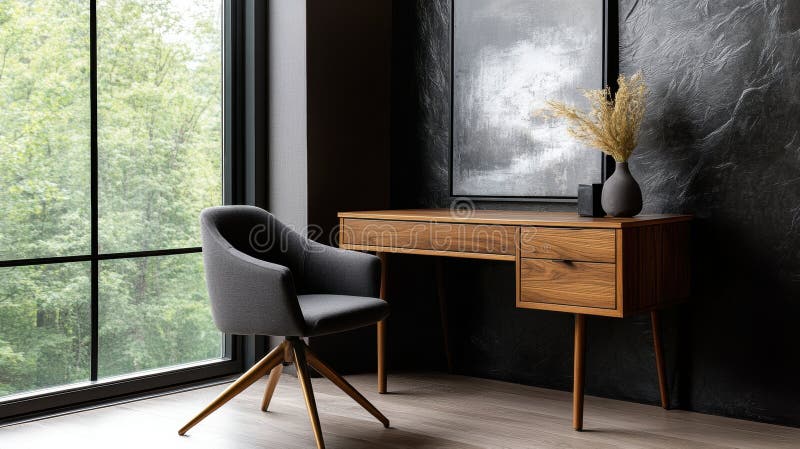 Home Office Design, Chic Home Office Featuring a Mid-century Modern ...