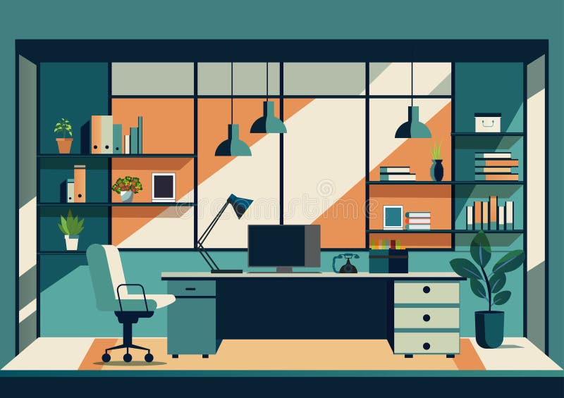 Home Office Design with Pc Computer on Work Desk Stock Vector ...