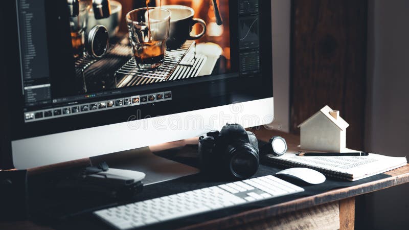 Home Office Desk,Computers and Cameras on the Desk Stock Image - Image ...