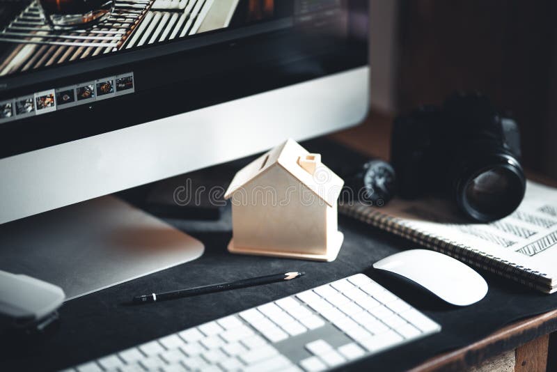 Home Office Desk,Computers and Cameras on the Desk Stock Image - Image ...