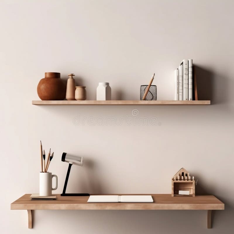 Home Office Desk with Office Supplies and Wall Copy Space. Generative ...