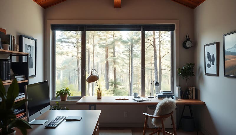 Home Office Desk by Window, Workspace, Interior, Work from Home, Stock ...