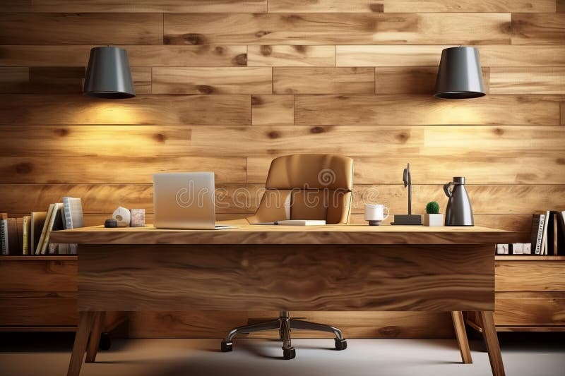 Home Office Desk Wood Tones. Generate Ai Stock Illustration ...
