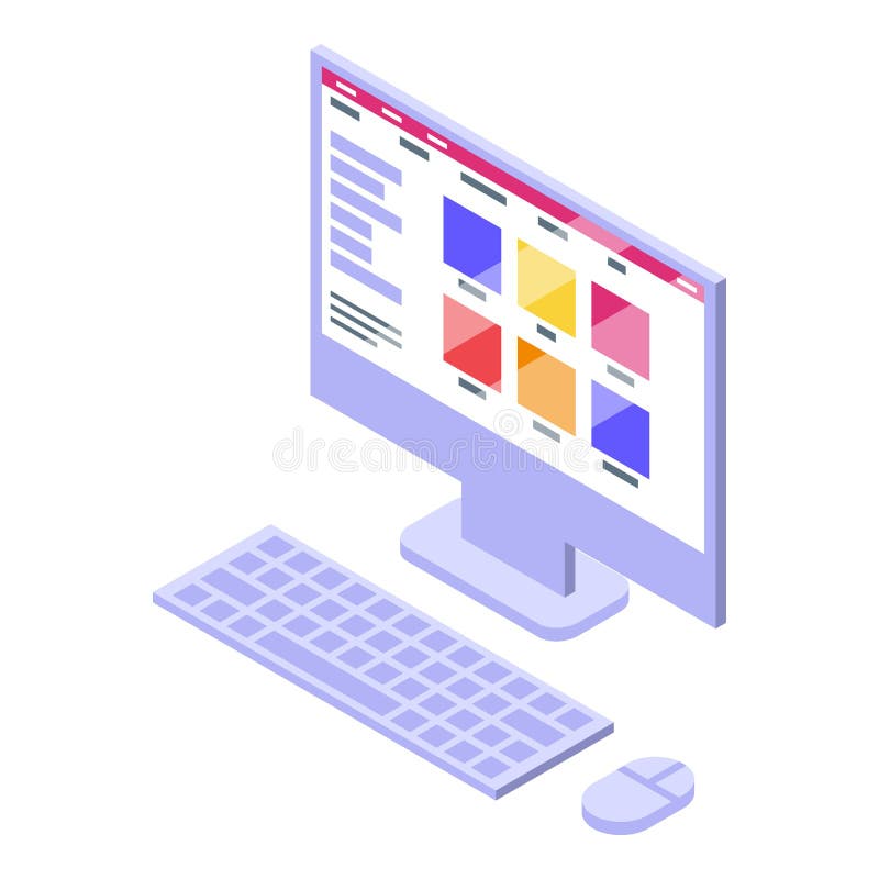 Computer Office Desk Icon Isometric Vector. Website Workspace Stock ...