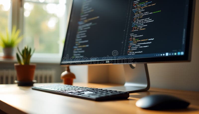 Home Office For Developers Desktop Coding Setup Stock Illustration 8656