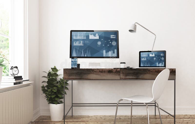 Home Office Devices Finances Stock Illustration - Illustration of info ...