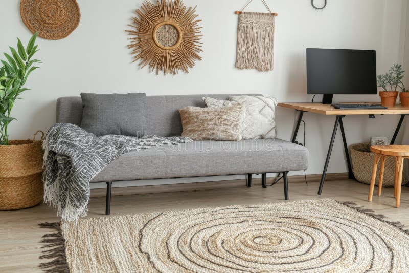 The Home Office is Equipped with a Computer, a Sofa, and a Blanket for ...