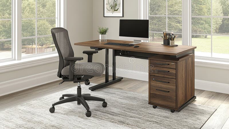 Home Office Ergonomic Chair Desk Setup Stock Photo - Image of ...