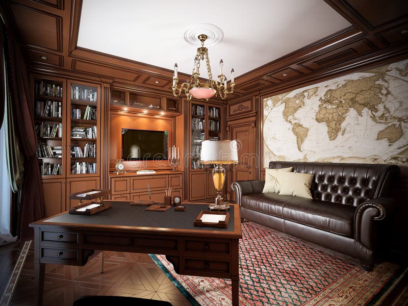 Home Office Interior Design In Classic Style Stock Illustration ...