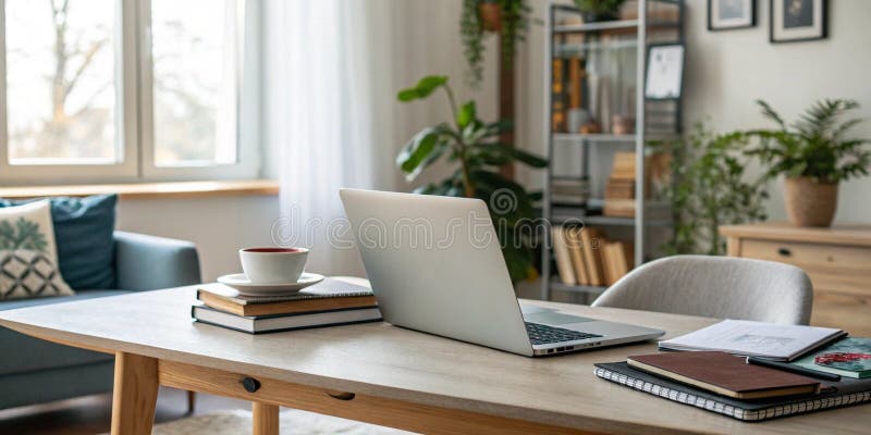 Table with Laptop in Home Office Interior Stock Illustration ...