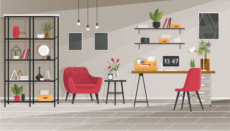 Home Office Interior. Vector Illustration. Workplace Modern Interior ...