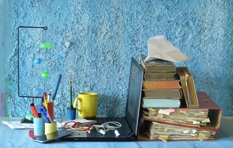 Home Office or Messy Working Space of a Freelancer Working in the ...