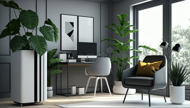 Home Office Mock Up, Ultra Modern, Contemporary Scene Stock ...
