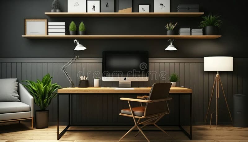 Home Office Mock Up, Ultra Modern, Contemporary Scene Stock ...