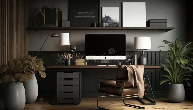 Home Office Mock Up, Ultra Modern, Contemporary Scene Stock ...